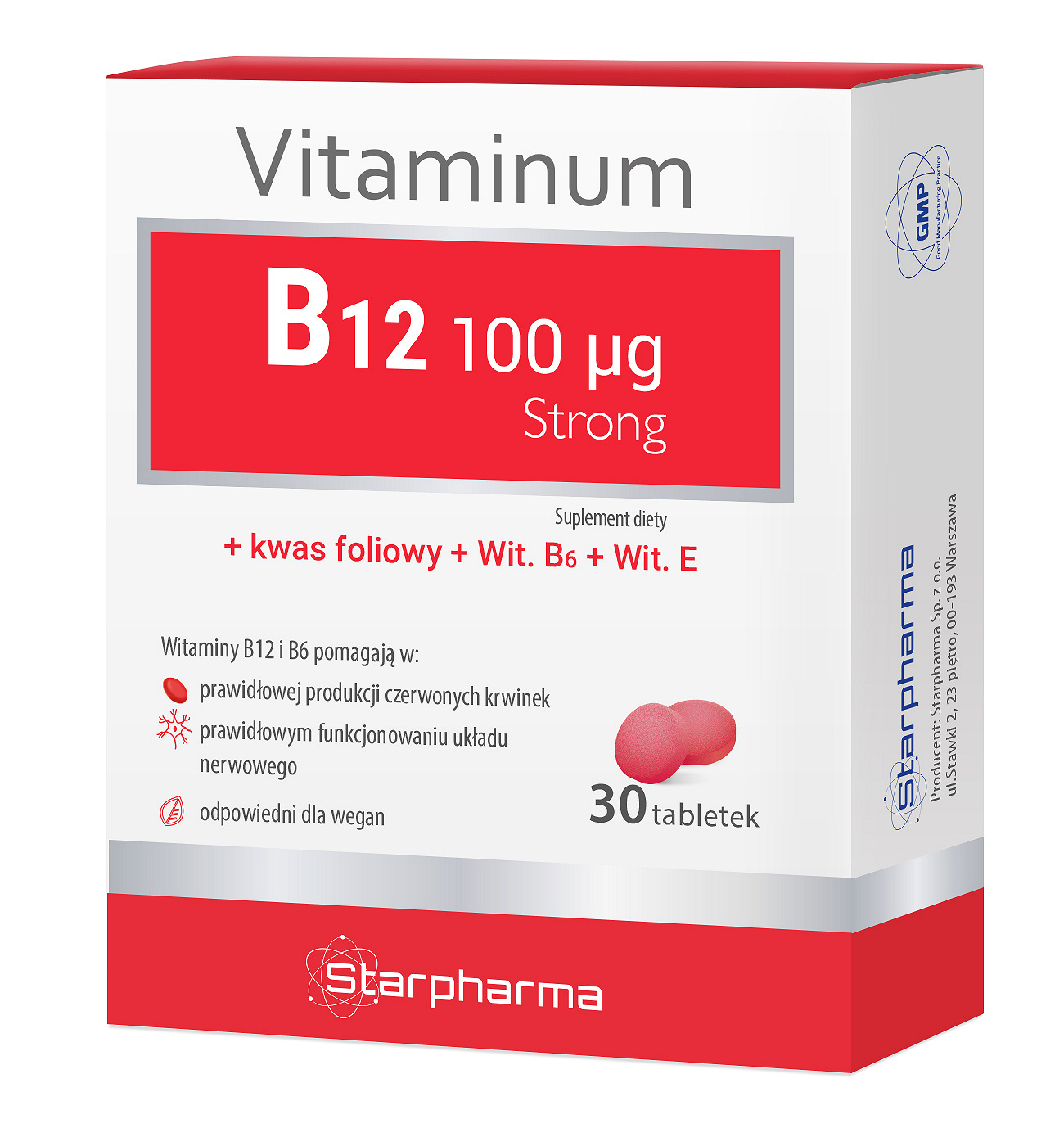 Vitaminum B12 Strong, tabletki zawierające zestaw trzech witamin z ...