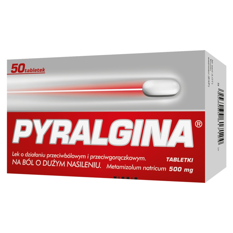 Pyralgina 500 mg, tabletki na ból o dużym nasileniu i gorączkę, 50 szt ...